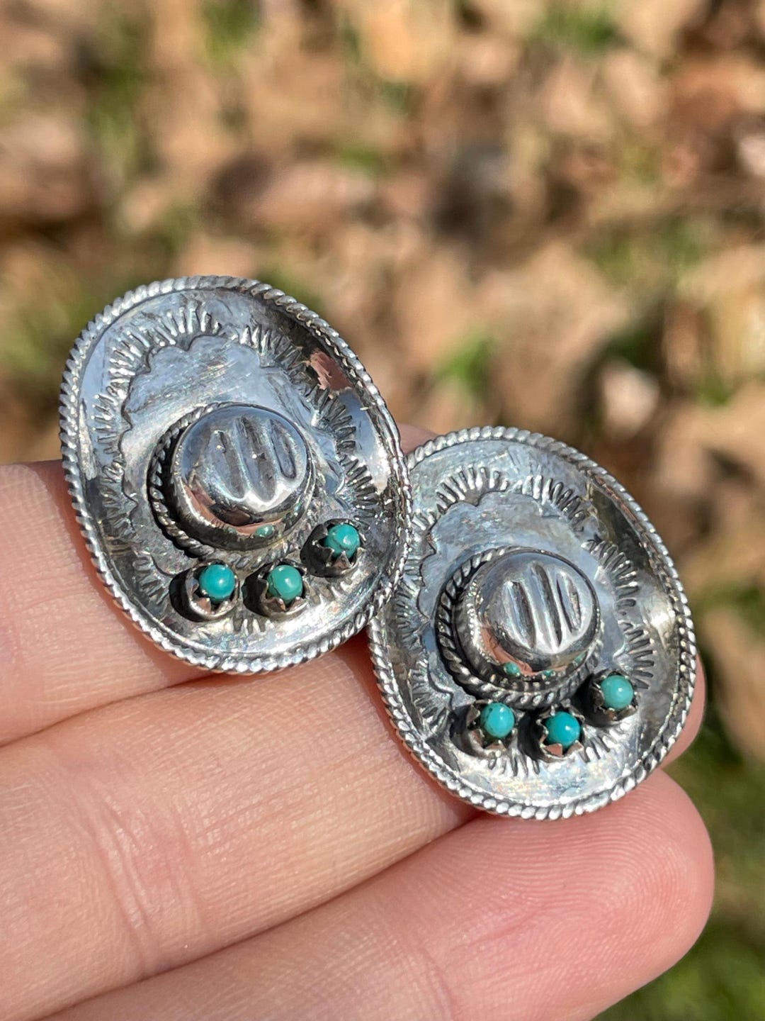 Kingman Turquoise Cowboy Hat Stud Earrings | Sterling Silver L35 - Etsy