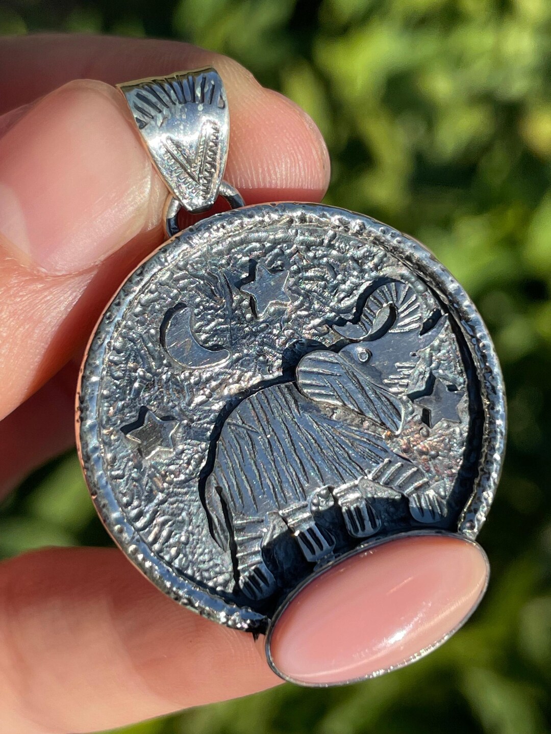 Pink Conch Elephant, Moon & Star Coin Pendant Sterling Silver H27 - Etsy