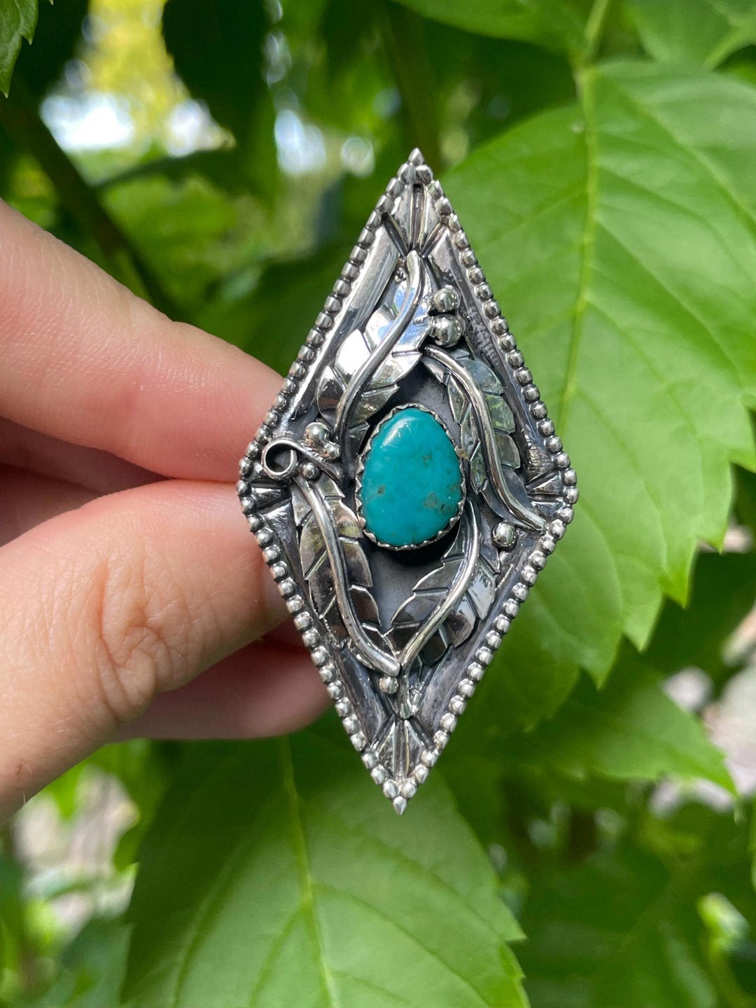 Diamond Shaped Feather Detailed Ring/ Size 8.25/ Sterling Silver 925 ...