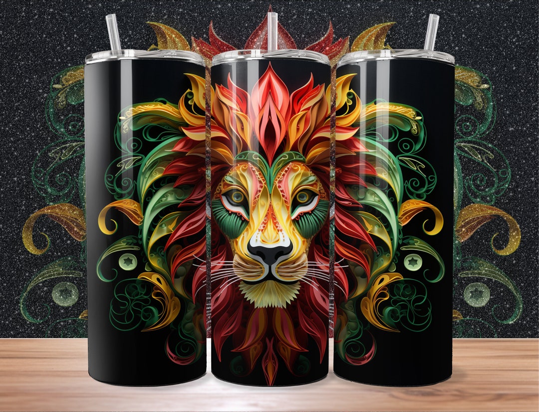Rasta Lion, 3D 20oz Skinny Tumbler Wrap Sublimation Design, Reggae ...