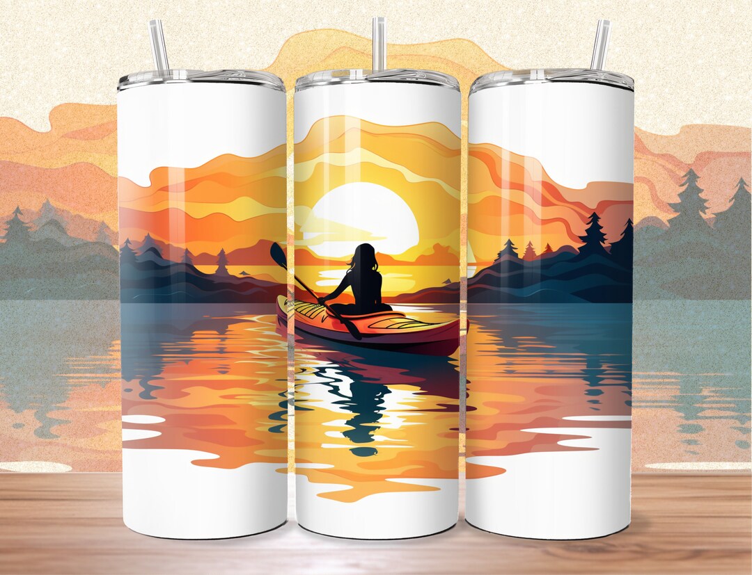 Sunset Kayaking, 3D 20oz Skinny Tumbler Wrap Sublimation Design ...
