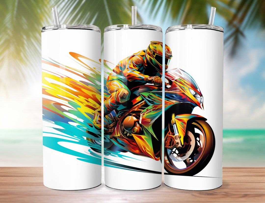 3D 20oz Skinny Tumbler Wrap Sublimation Design, Motorcycle Racing ...