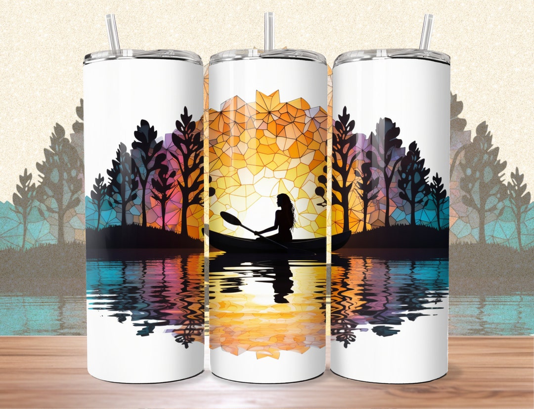 Girl Kayaking, 3D 20oz Skinny Tumbler Wrap Sublimation Design, Mosaic ...