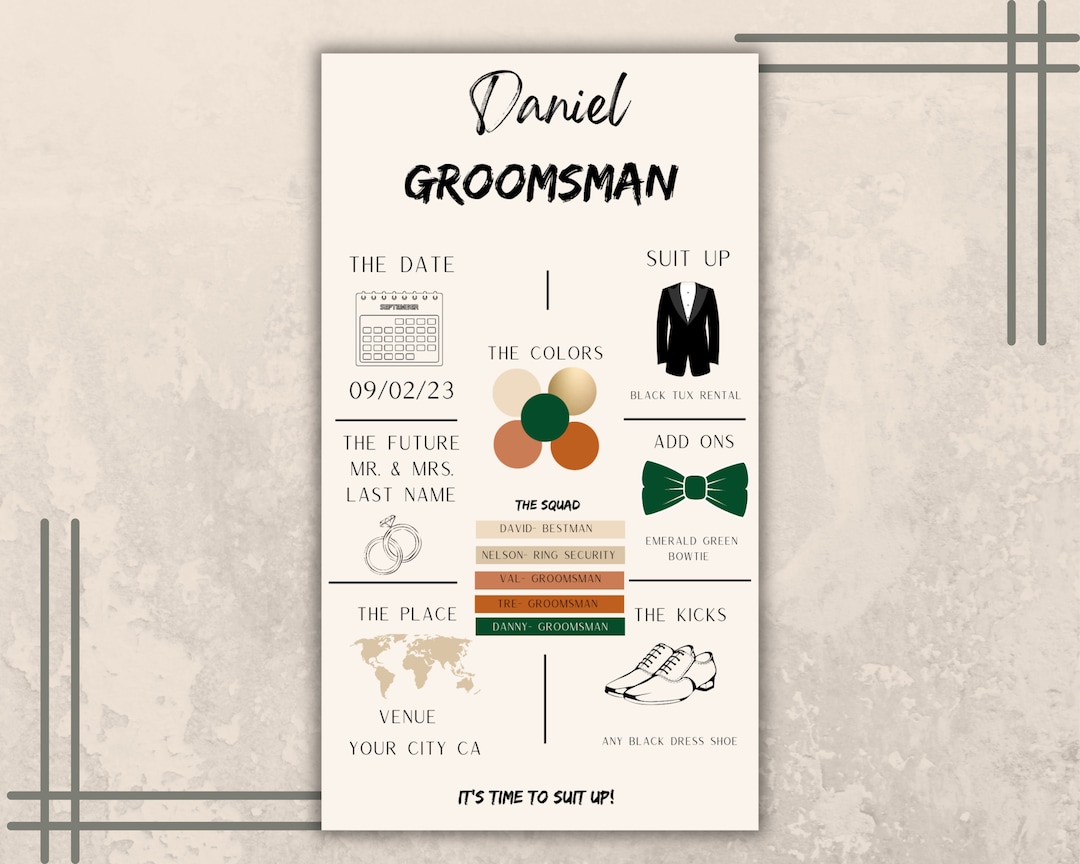Groomsmen Info Card, Editable, DIGITAL TEMPLATE , Groomsmen Proposal ...