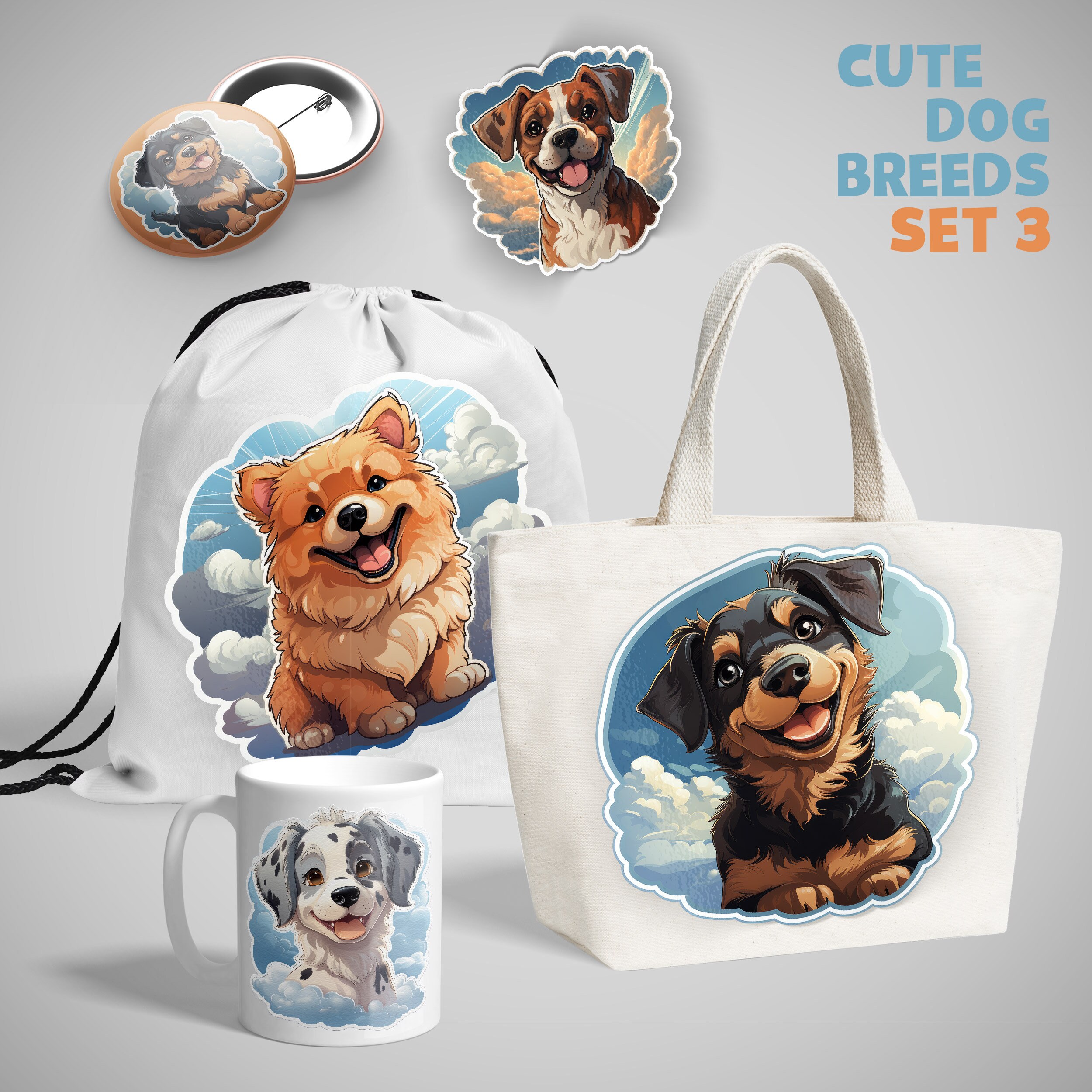Cute Dog Breeds Clipart Bundle 3 Beagle Collie Corgi Retriever Mastiff ...