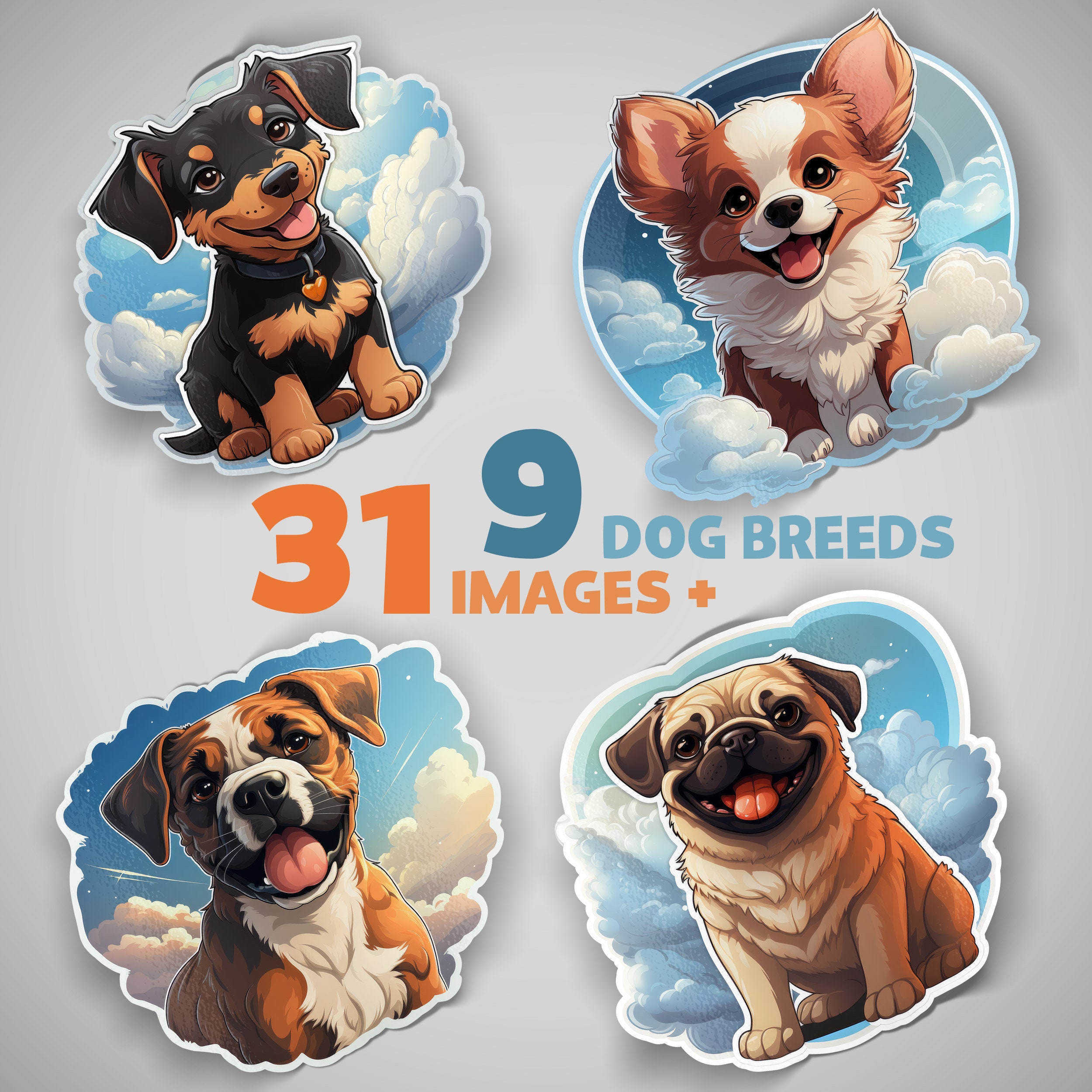 Cute Dog Breeds Clipart Bundle 3 Beagle Collie Corgi Retriever Mastiff ...