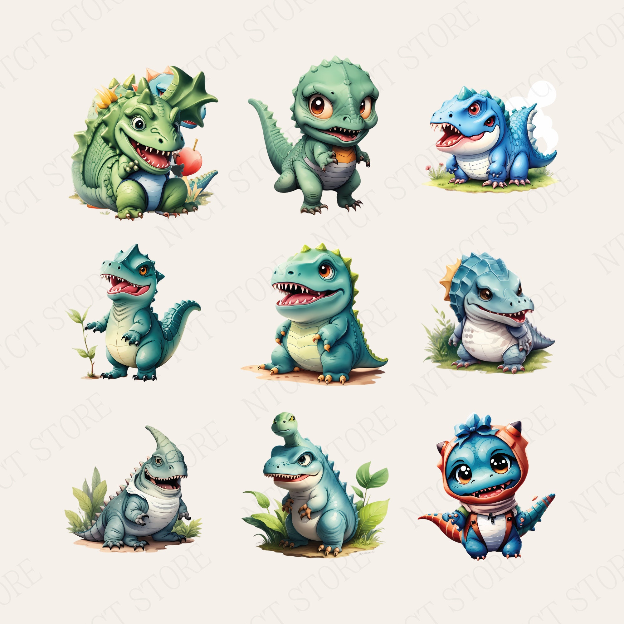 Cute Dinosaur Clipart - Digital Art, Set for Kids, Digital Download ...