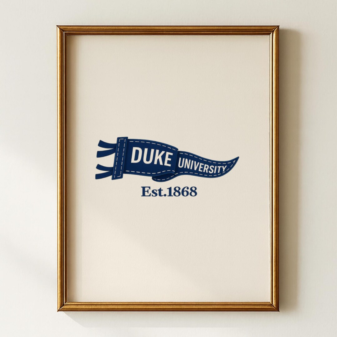 Hand Drawn Duke University Pennant Flag Print – Vintage College Wall ...