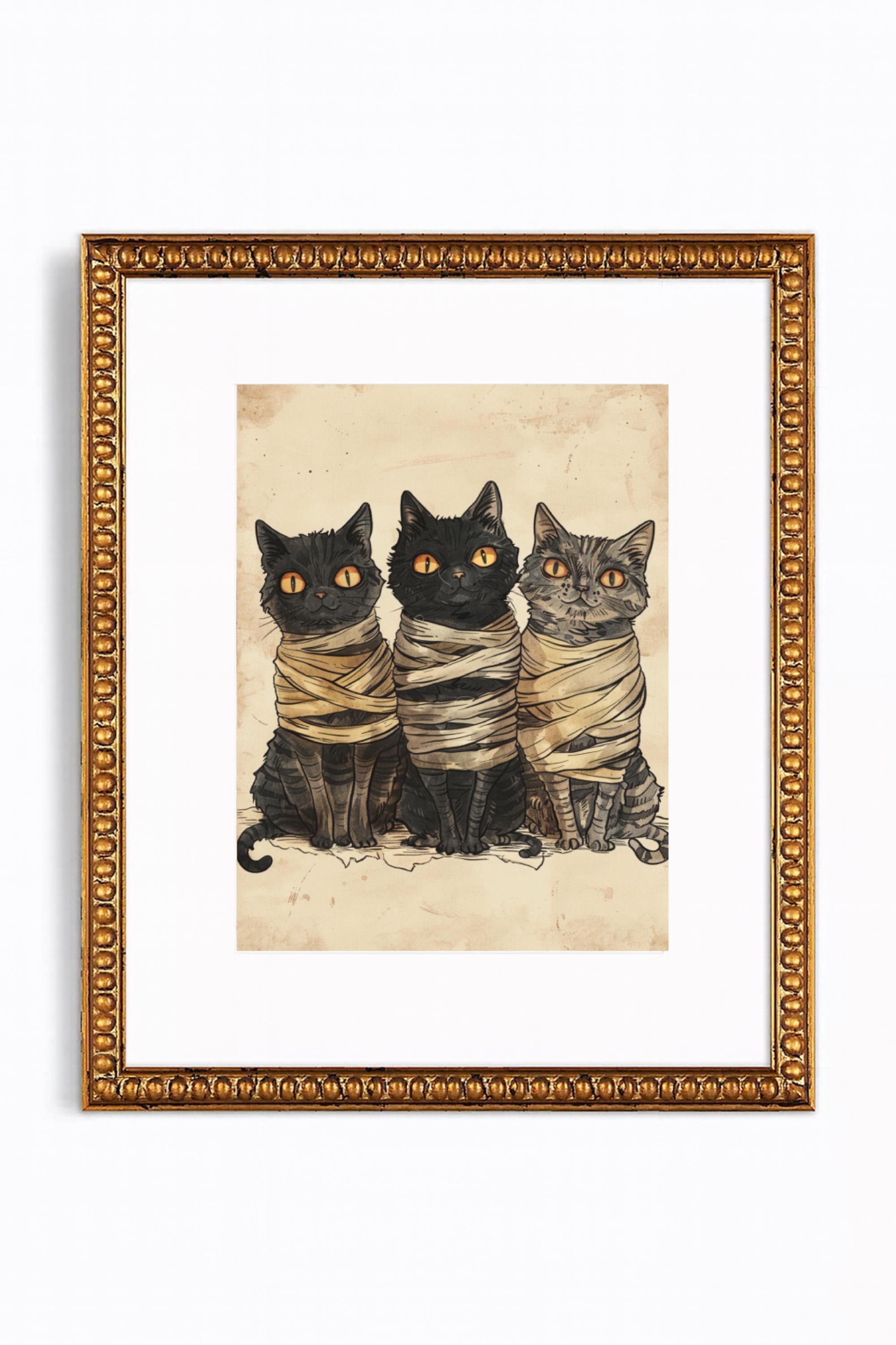Vintage Halloween Mummy Cat Printable Wall Art: Whimsical Storybook ...