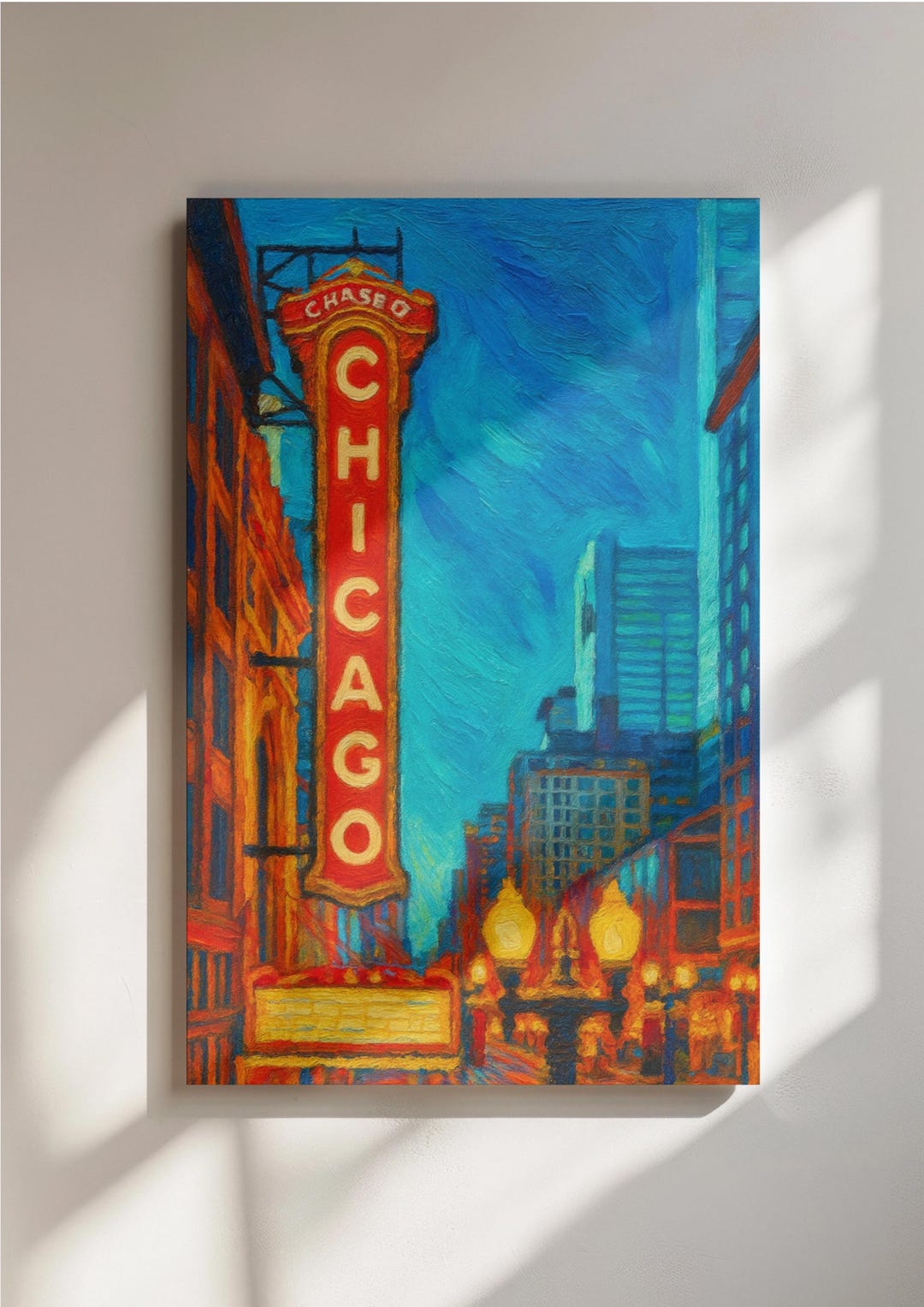 Chicago Marquee Sign Painting, Vibrant Cityscape, Hand-painted Acrylic ...