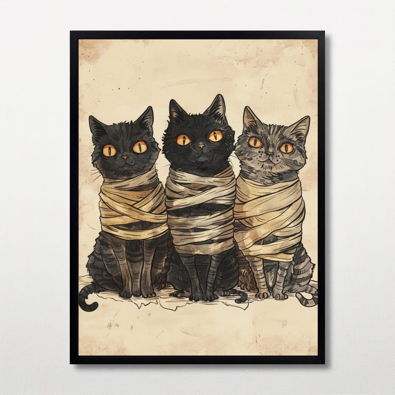 Vintage Halloween Mummy Cat Printable Wall Art: Whimsical Storybook ...