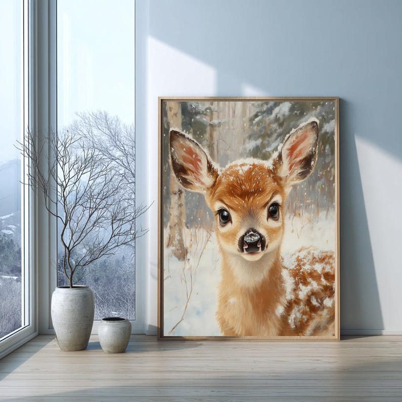 Impression d'art murale de Noël faon chevreuil - Décoration hivernale d ...