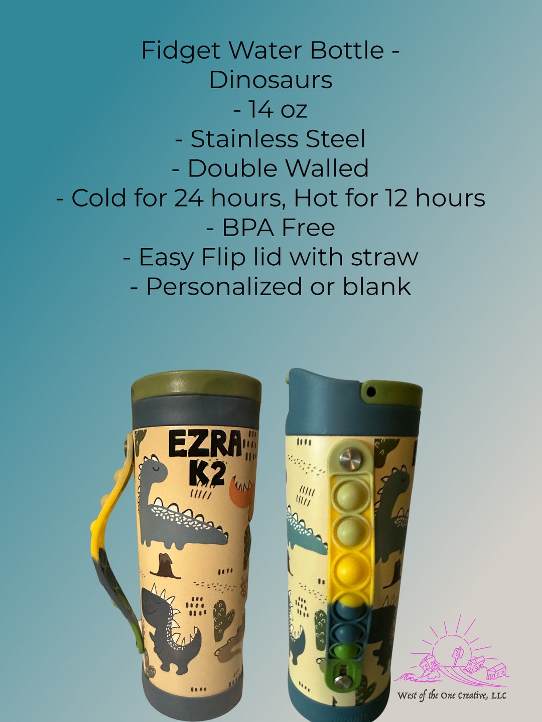 14 Oz Fidget Pop Water Bottle Dino - Etsy