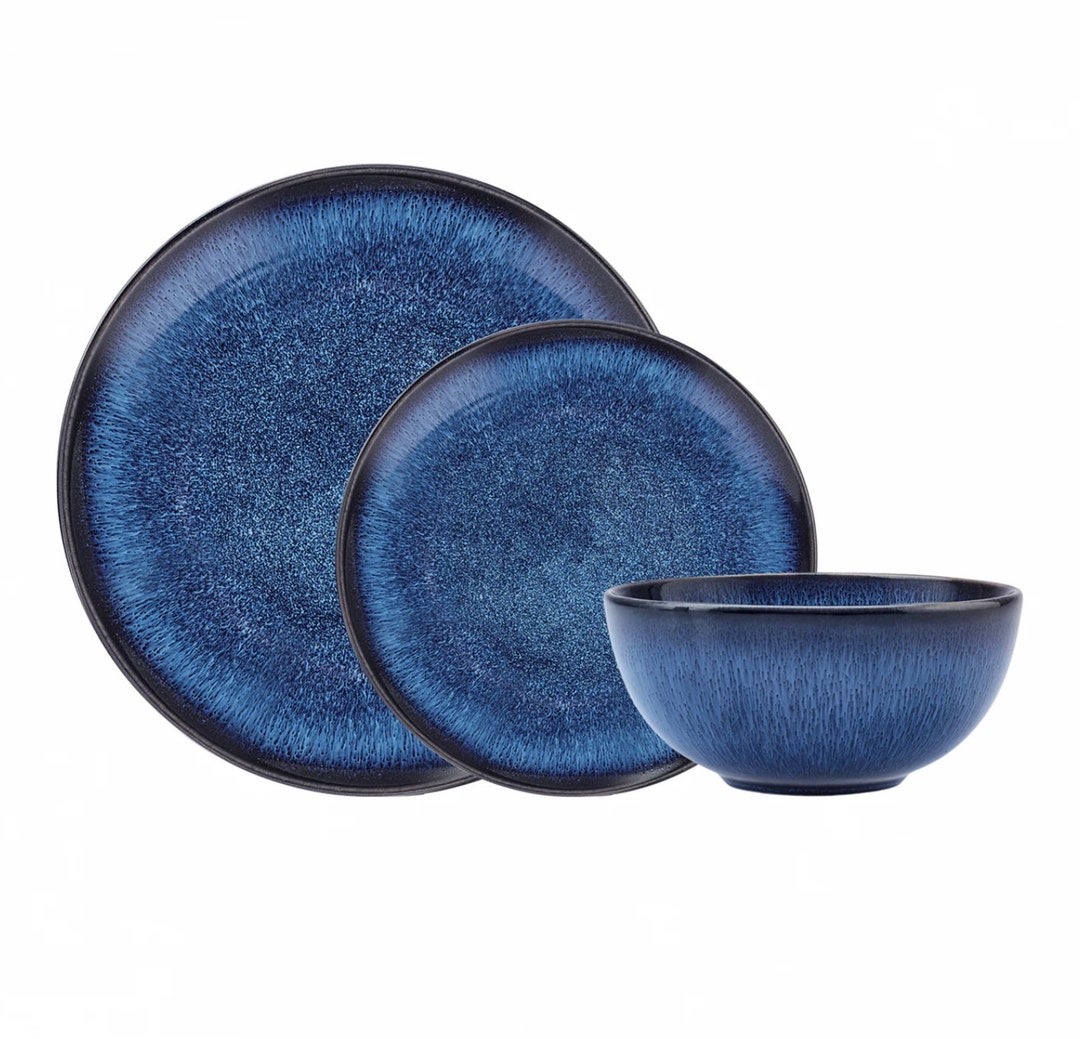 Blue Stoneware Dinner Set 18 Pcs - Etsy