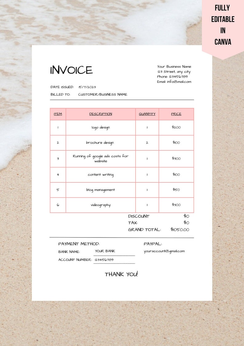 Simple Invoice Template, Printable Invoice Template, Invoice Template ...