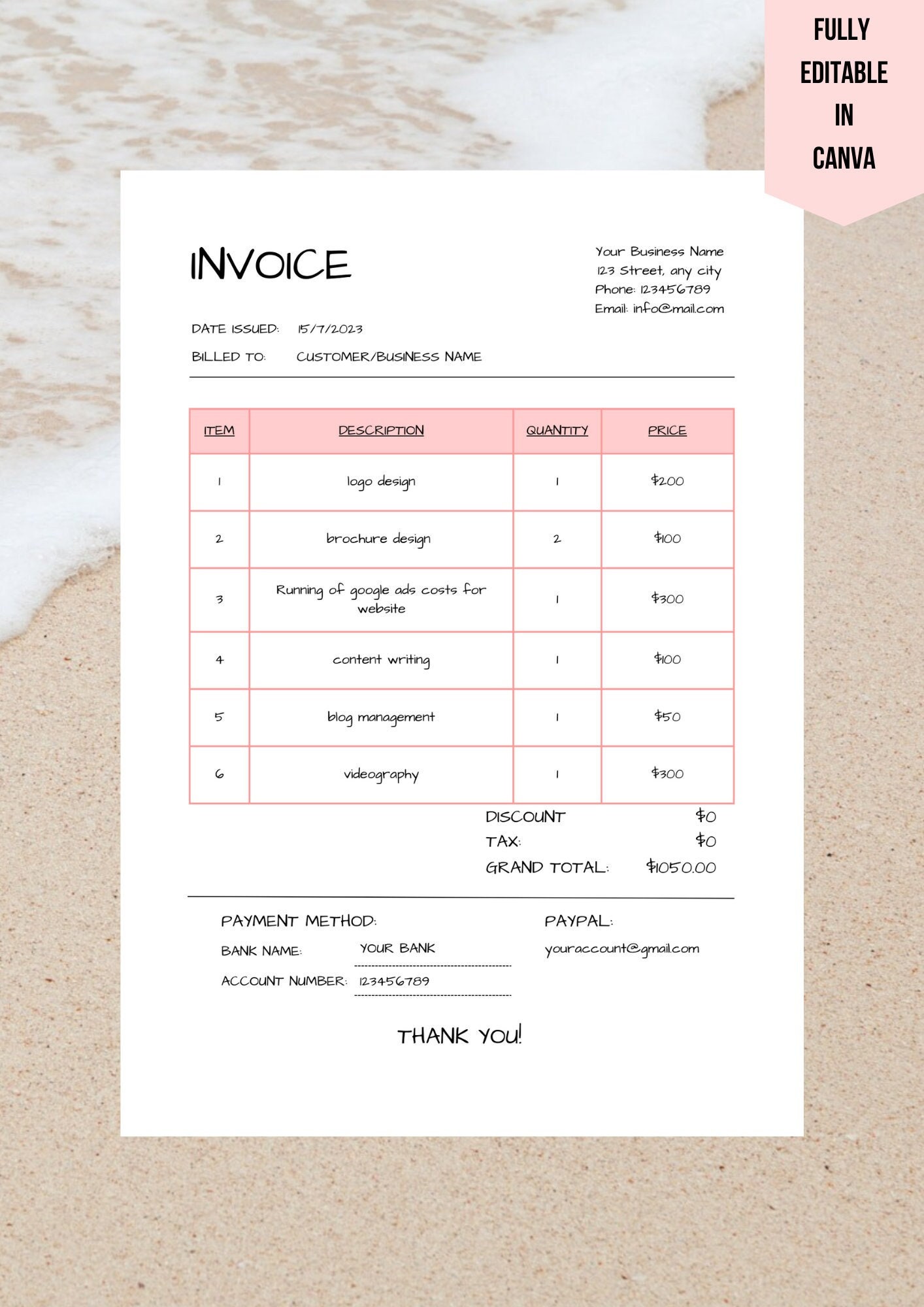 Simple Invoice Template, Printable Invoice Template, Invoice Template ...