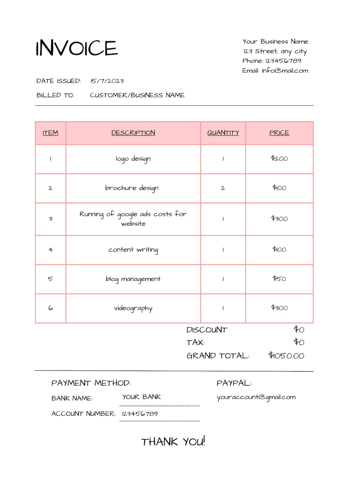 Simple Invoice Template, Printable Invoice Template, Invoice Template ...