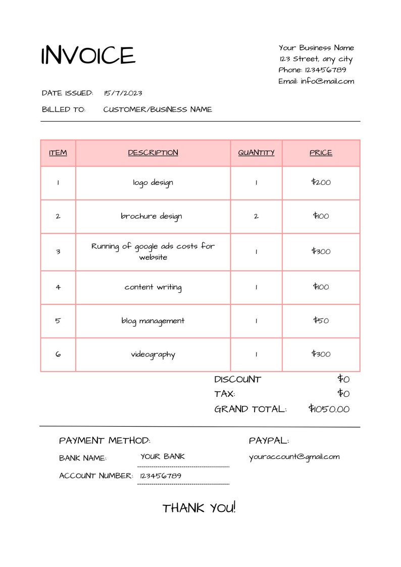 Simple Invoice Template, Printable Invoice Template, Invoice Template ...