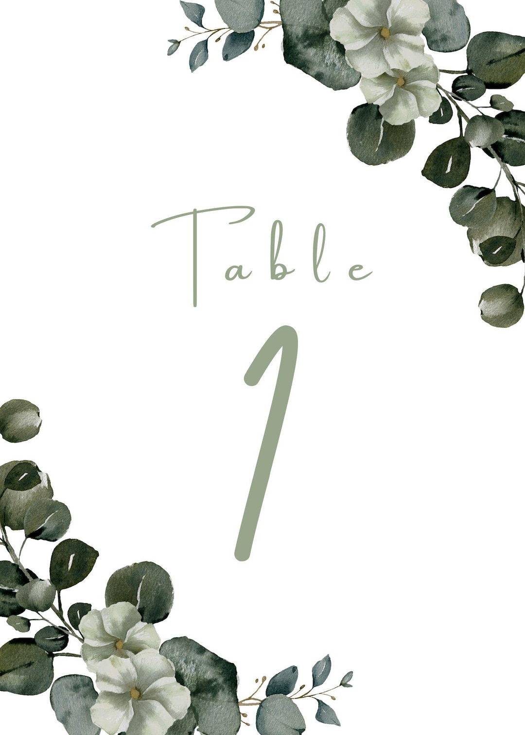 Sage Green Theme Wedding Number Cards, Birthday, Organiser, Christening ...