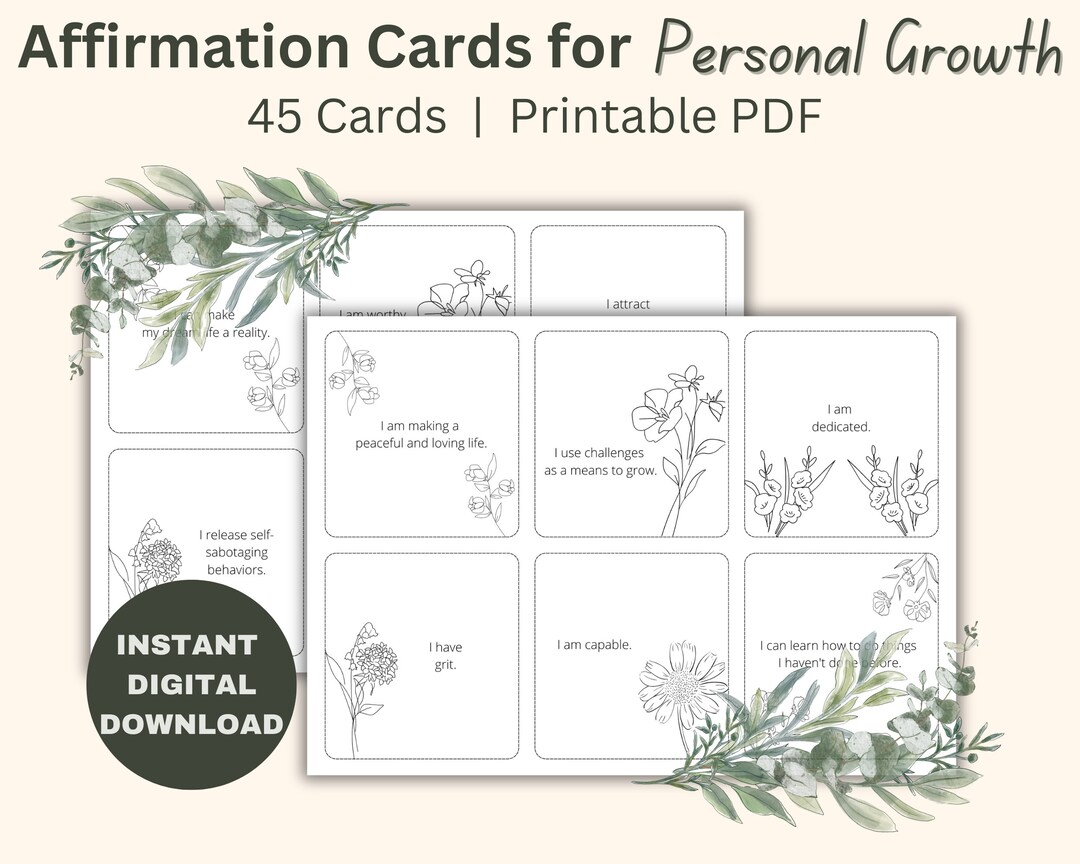 Personal Growth Affirmation Cards Digital, Printable Gift, Daily ...