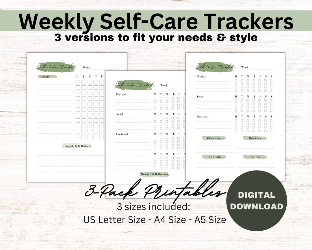 Weekly Self Care Planner, Tracker, Journal, Undated, Printable ...