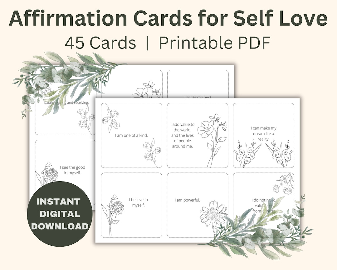 Self Love Affirmation Cards, Digital, Printable, Gift of 45 Daily ...