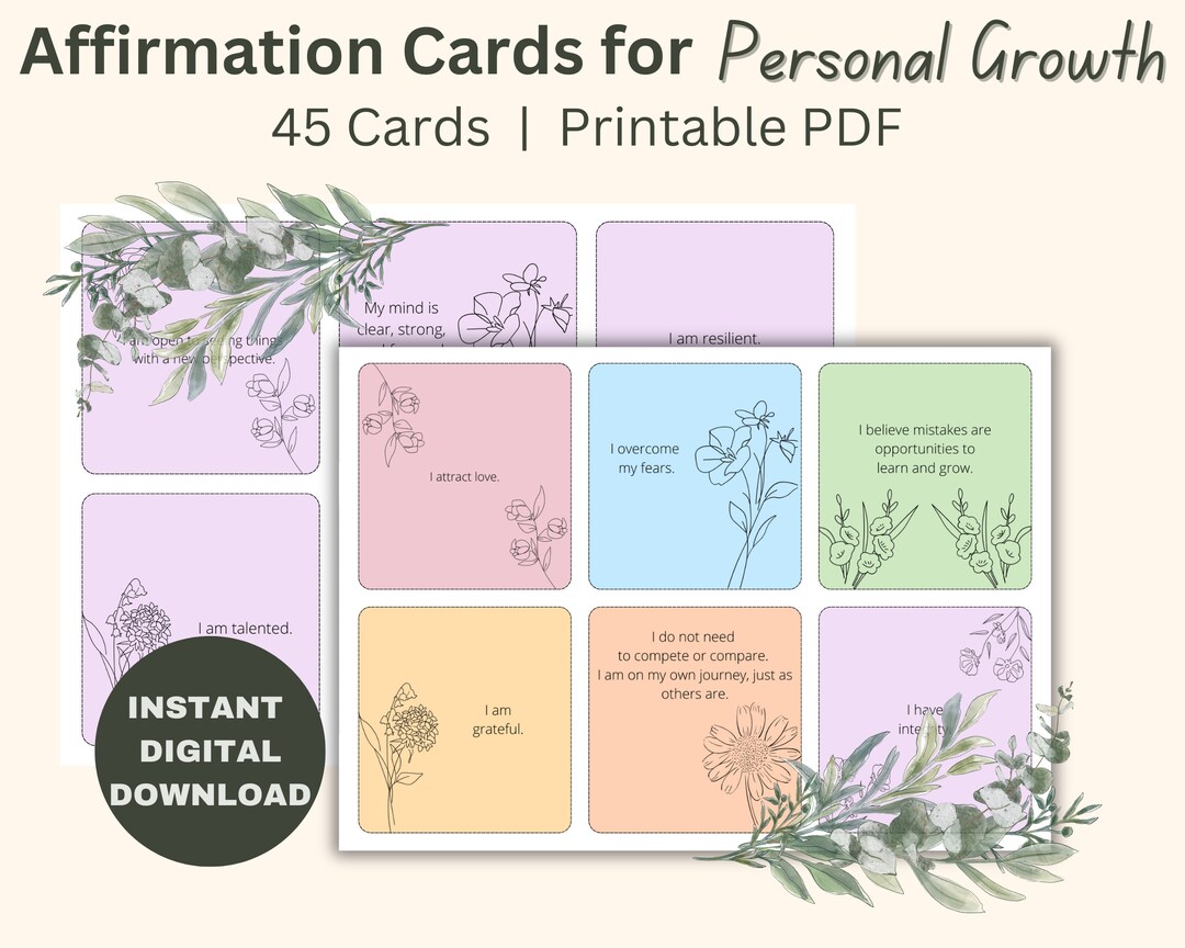 Personal Growth Affirmation Cards Digital, Printable Gift, Daily ...