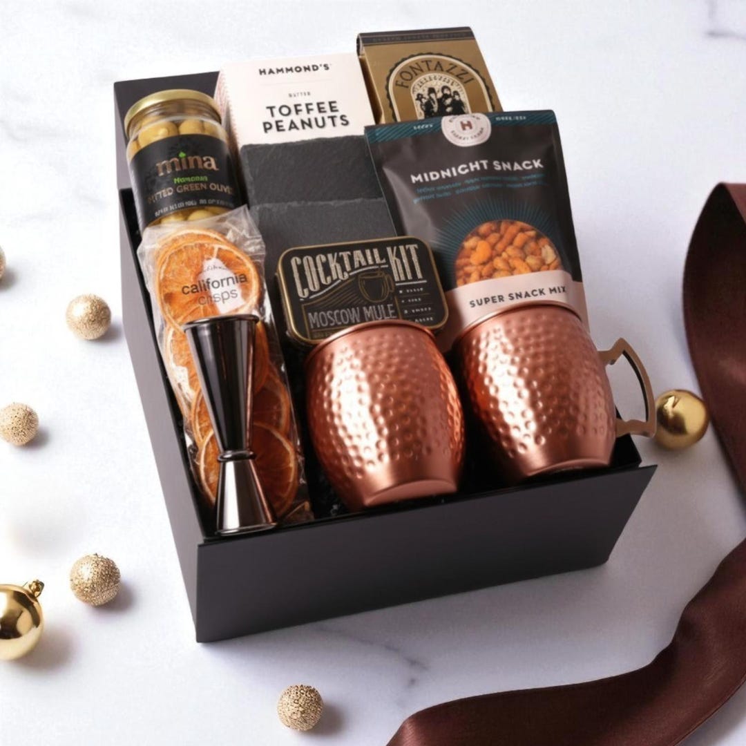 Moscow Mule Gift Box: Copper Mugs, Cocktail Mixer & Snacks - Etsy