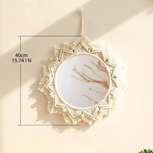Boho Macrame Woven Natural Cream Sun Inspired Mirrored Wall Hanging ...
