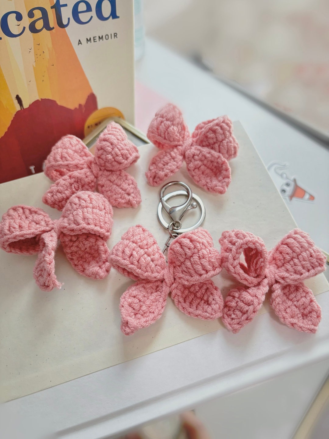 Crochet Pink Bow Keychain| Handmade Gift| Postive Crochet| Emotional ...