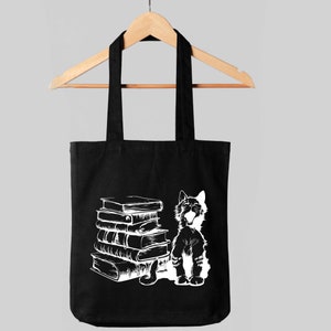 Cat Tote Bag Book Bags, Christmas Book Lover Gift, Tote for Cat Lovers ...