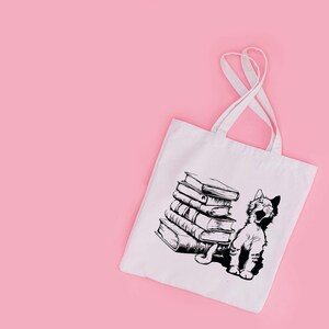 Cat Tote Bag Book Bags, Christmas Book Lover Gift, Tote for Cat Lovers ...