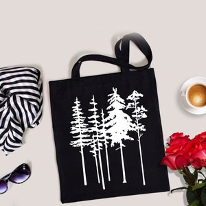 Pine Tree Tote Bag, Canvas Tote Bag, Pine Tree Shoulder Bag, Nature ...