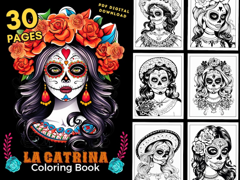 La Catrina Coloring Book | 30 Coloring Pages | Day of the Dead ...