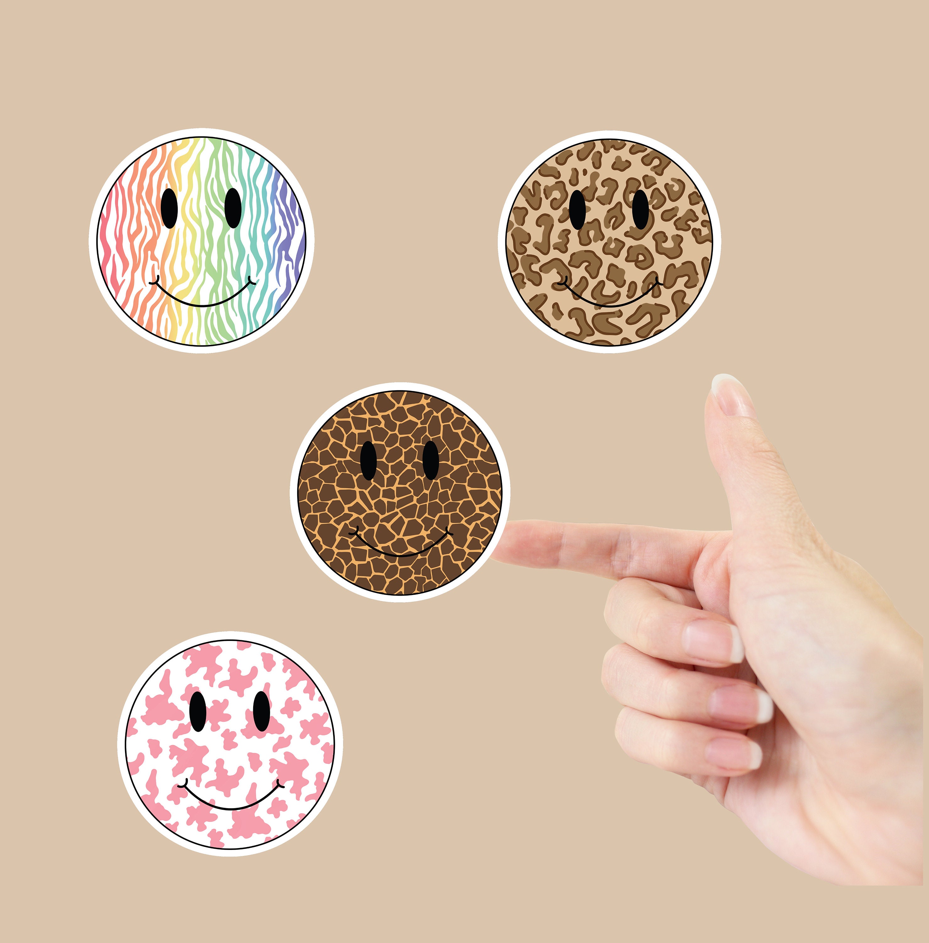 Smiley Face Stickers, Animal Print Smiley Stickers, Laptop Stickers ...