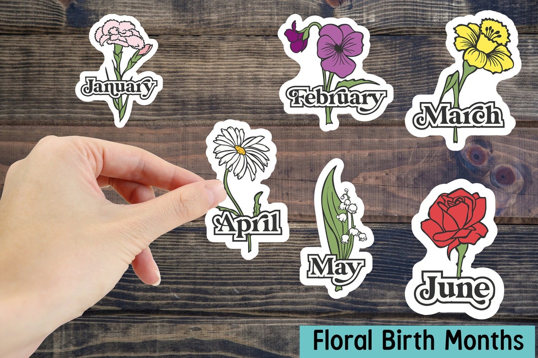 Birth Month Sticker, Birthday Sticker, Birth Flower Sticker, Gift for ...