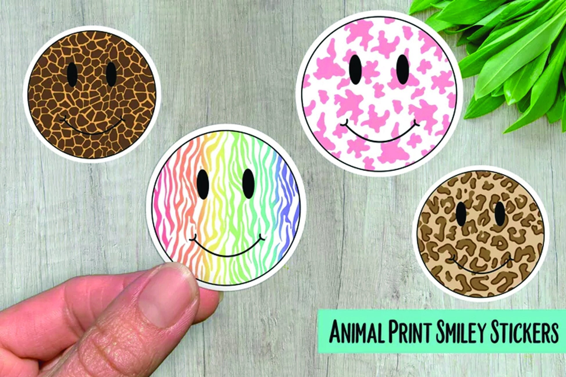 Smiley Face Stickers, Animal Print Smiley Stickers, Laptop Stickers ...