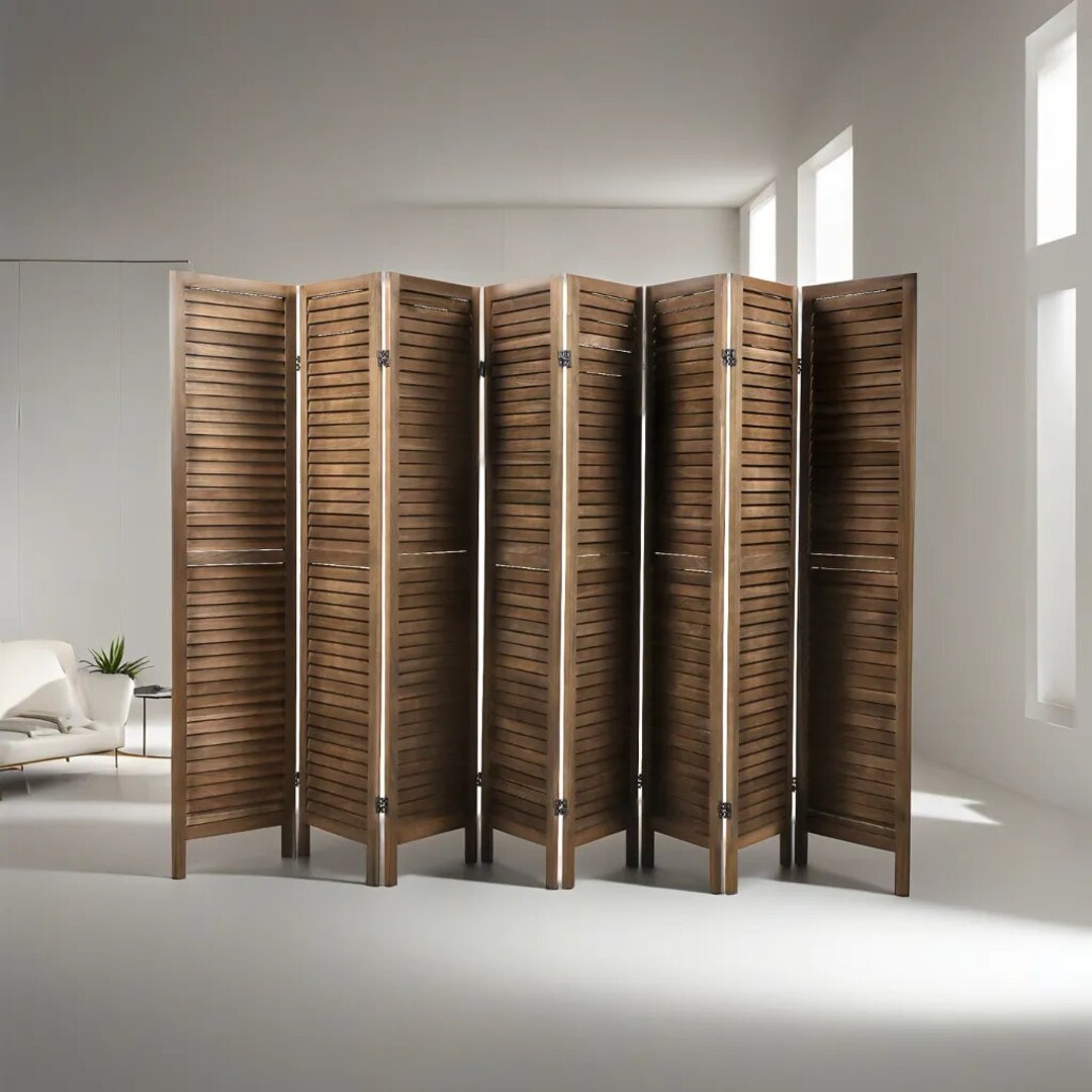 8 Panels Dark Brown Louver Room Divider Screen Made With Sycamore Wood ...