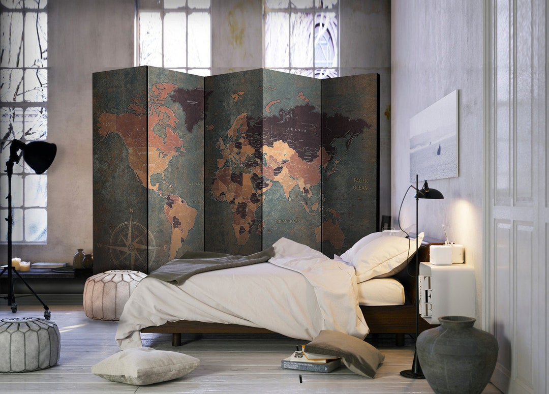 Brown and Copper Styled Global Map Room Divider Perfect Cozy Nook ...