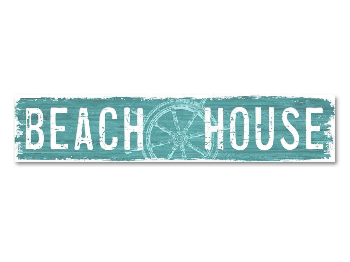 Beach House Wood Sign With Ships Helm - Custom Color and Size Options ...