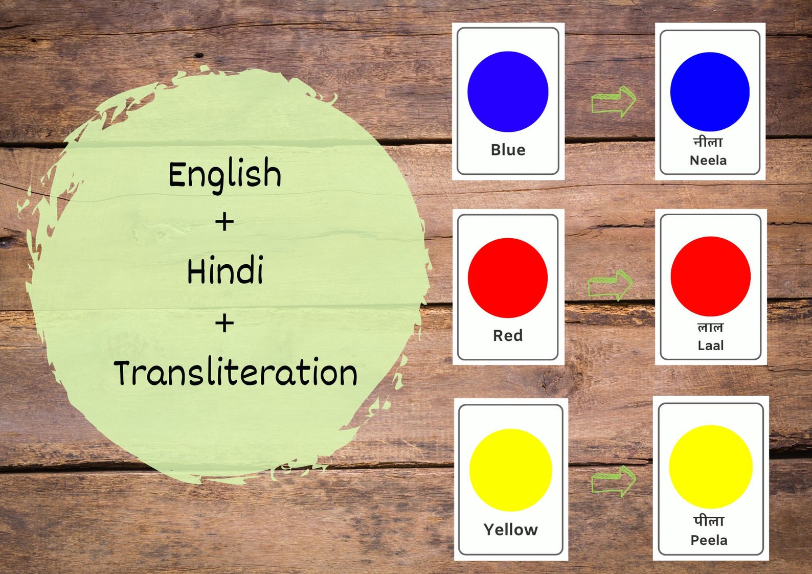 Hindi Colors Flashcards: Hindi/english, Phonetic Transliteration ...