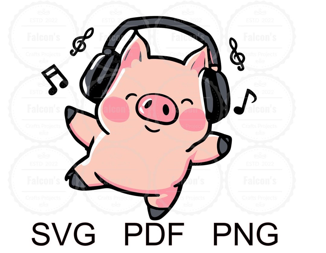 Pig SVG, Dancing Pig SVG, Singing Pig, Little Pig With Headphones ...