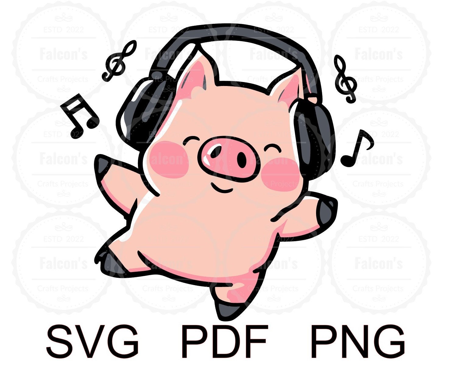 Pig SVG, Dancing Pig SVG, Singing Pig, Little Pig With Headphones ...