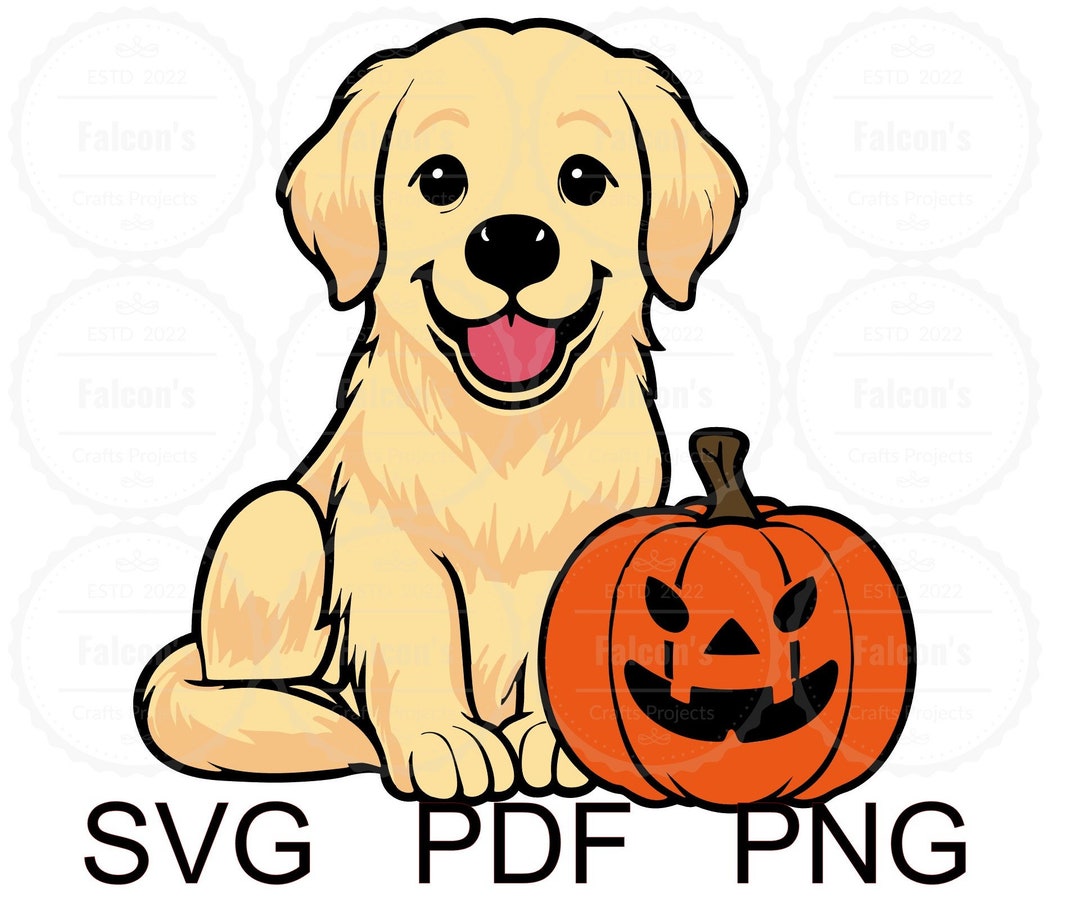 Halloween Golden Retriever Dog With Pumpkin SVG, Layered PNG Art - Etsy