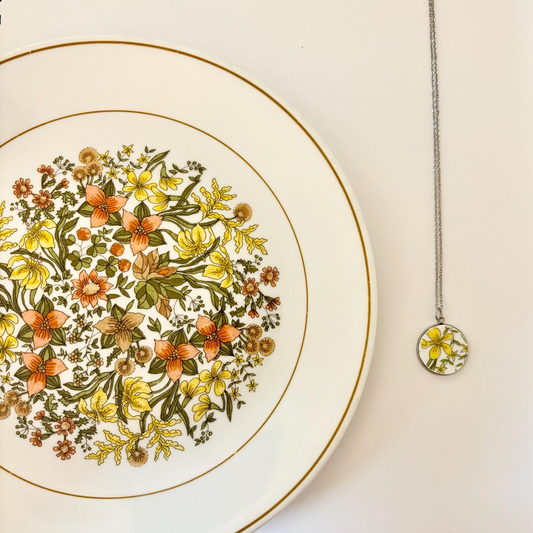 Fall Floral Handcrafted Pendant Necklace Upcycled Childhood Corelle ...