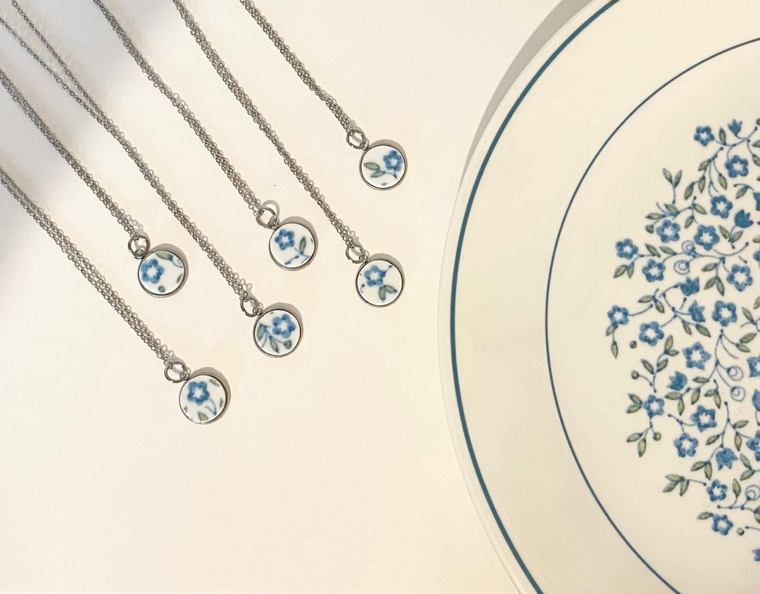 Handmade Blue Heather Pendant Necklace | Upcycled Corelle Plate Jewelry ...