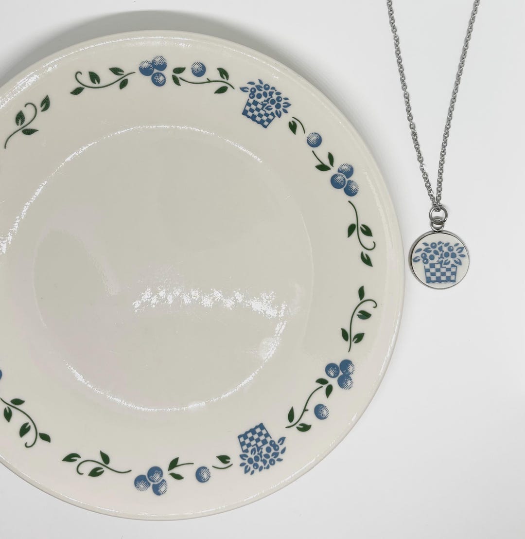 Handmade Blueberry Bouquet Pendant Necklace | Upcycled Corelle Plate ...