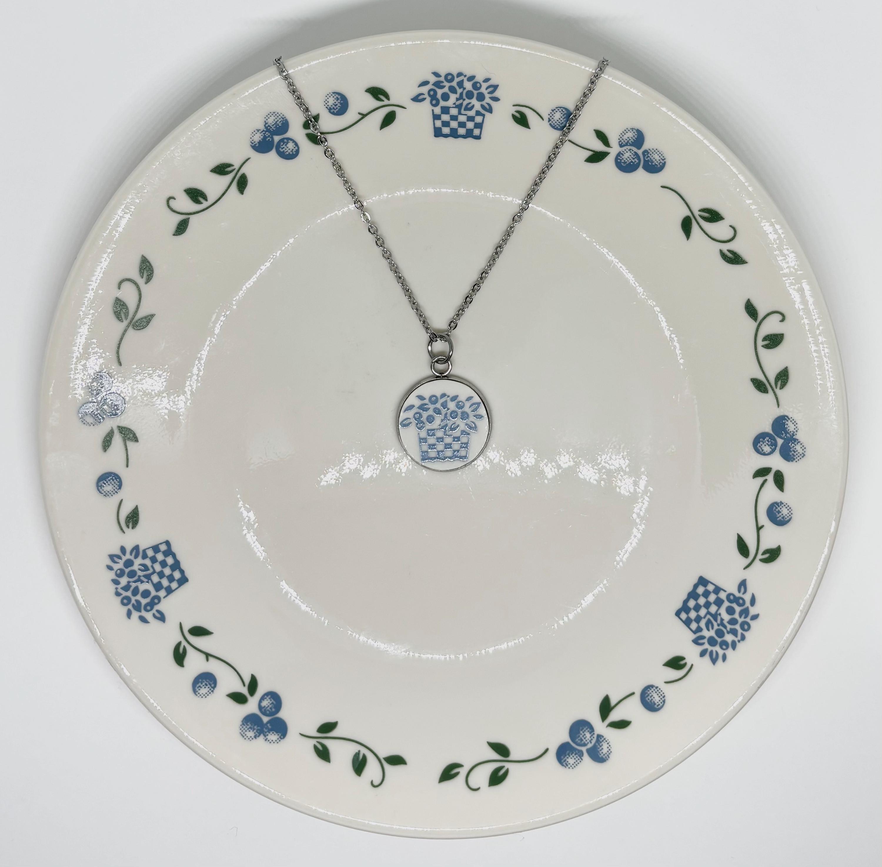 Handmade Blueberry Bouquet Pendant Necklace | Upcycled Corelle Plate ...