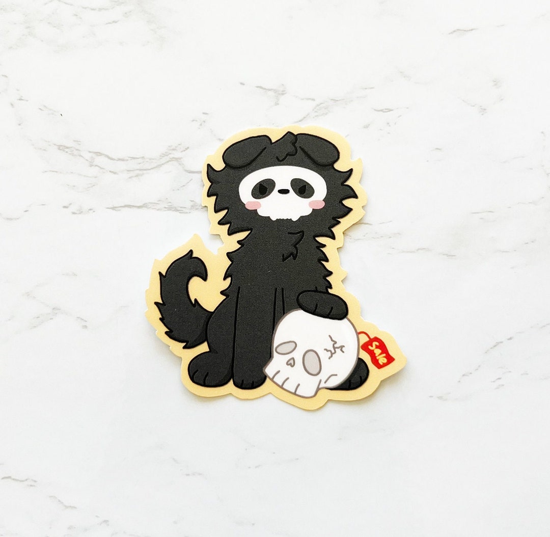 Halloween Black Dog With Skull Matte Vinyl Sticker Cute Dog - Etsy