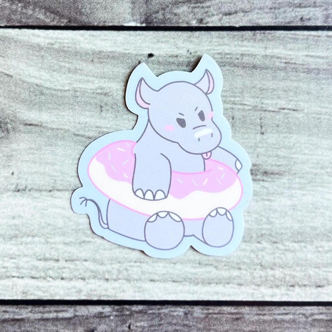 Hippo Floating on A Floaty Vinyl Sticker | Cute Hippo Sticker | Hippo ...